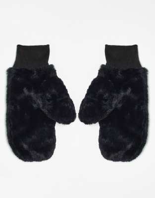 My Accessories London faux fur mittens in black | ASOS