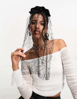 My Accessories London halloween floral and spider veil headband in ...