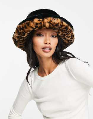 My Accessories London Oversized Faux Fur Bucket Hat In Black And ...