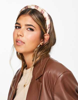 My Accessories London padded alice band in beige plaid check | ASOS