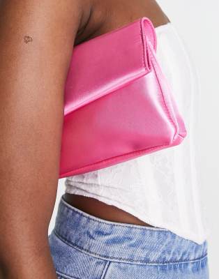 My Accessories London satin roll top clutch bag in pink | ASOS