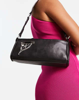 My Accessories London shoulder bag in black with safety pin chain ...