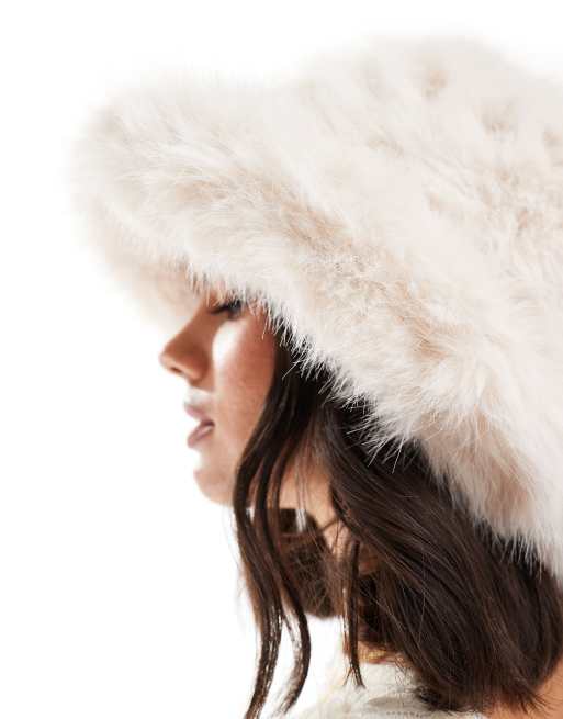 My Accessories oversized fuzzy fur bucket hat in cream | ASOS