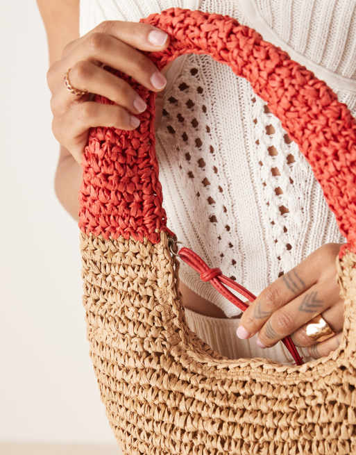 My Accessories straw purse in red and natural beige | ASOS