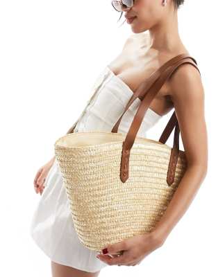My Accessories straw tote bag with contrast strap in natural | ASOS