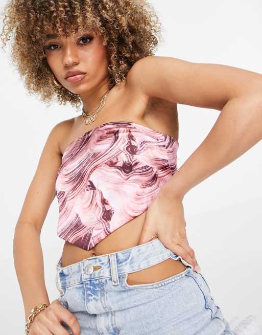 NA KD co ord satin scarf top in swirl print