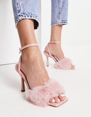 NA-KD fluffy heeled sandals in dusty pink | ASOS