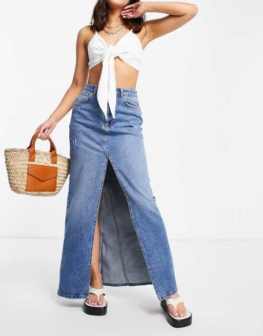 Na Kd Jupe En Jean Fendue Sur Le Devant Bleu Asos