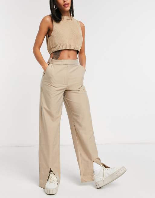 NA-KD - Pantalon fendu sur le devant - Beige | ASOS