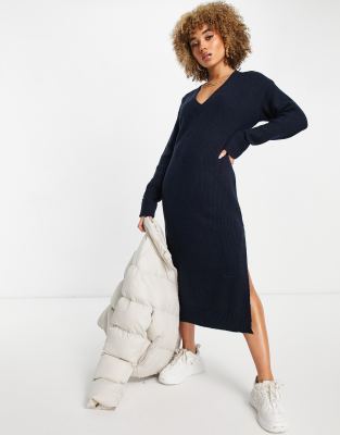 NA-KD x Rianne Meijer - Robe mi-longue en maille - Bleu marine | ASOS