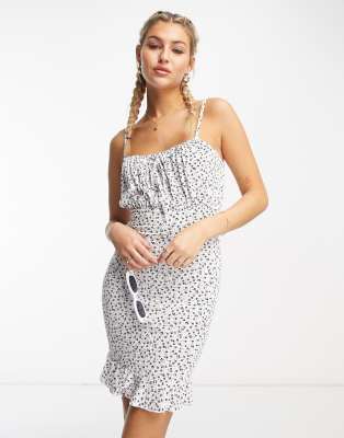 Naanaa Cami Mini Dress With Ruffle Hem In White Floral-multi | ModeSens