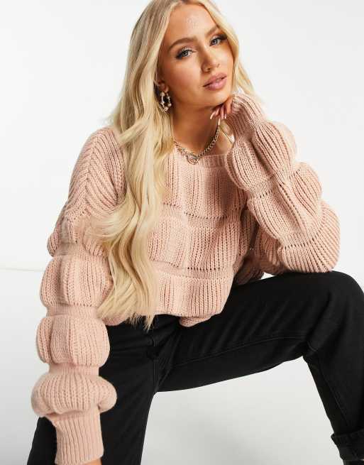 Naanaa Puff Sleeve Sweater In Pink Asos