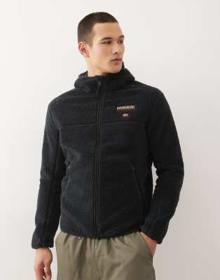 Napapijri Tynik hooded fleece jacket in black | ASOS