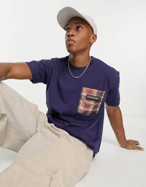 Napapijri x Liberty Candolle patch pocket t-shirt in navy | ASOS