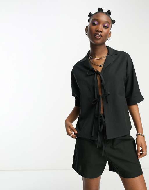 Native Youth - Chemise d'ensemble style bowling en lin avec liens - Noir | ASOS