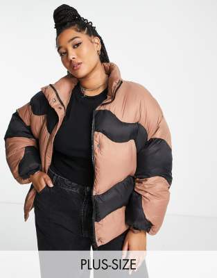 Native Youth Plus padded jacket with squiggle quilting in brown | ASOS