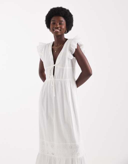Native Youth ruffle midaxi floaty midi dress in white | ASOS