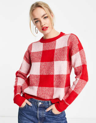 Neon Rose oversized sweater with balloon sleeves in bright check | ASOS