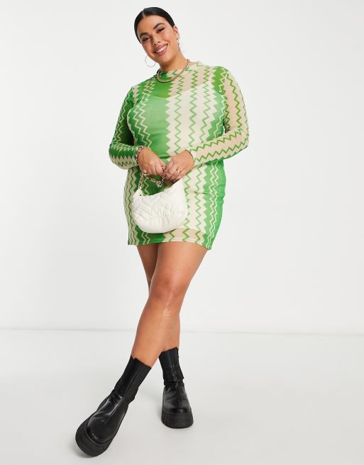 Never Fully Dressed Curve millie mesh mini dress in green | ASOS
