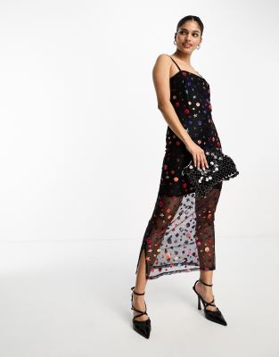 Never Fully Dressed metallic space print midaxi dress in black | ASOS