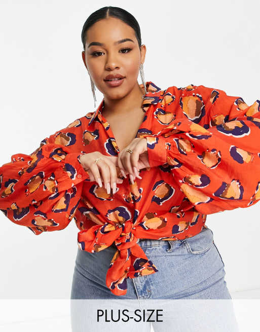Never Fully Dressed Plus - Chemise d'ensemble oversize à imprimé léopard - Orange | ASOS