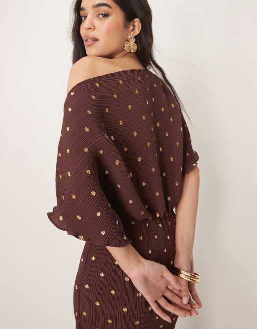 Never Fully Dressed Tilly off shoulder midaxi dress in chocolate | ASOS