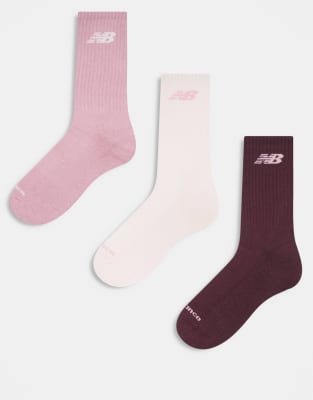 New Balance 3 pack everyday crew socks in burgundy and pink | ASOS