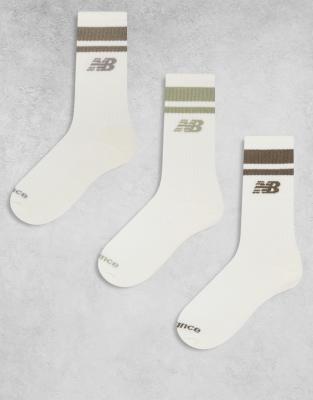 New Balance 3 pack mid socks in cream stripe | ASOS