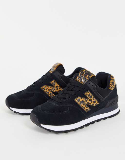 New Balance 574 Sneakers In Zwart Met Luipaardprint Exclusief Bij