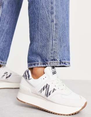 New Balance 574+ trainers in off white zebra | ASOS