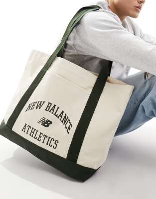 New Balance Athletics tote bag in off white and green | ASOS