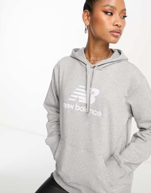 New Balance Essentials Felpa Con Cappuccio Grigia Con Logo