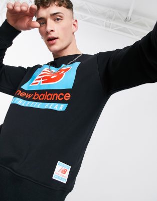 New Balance label logo sweatshirt in washed black | ASOS