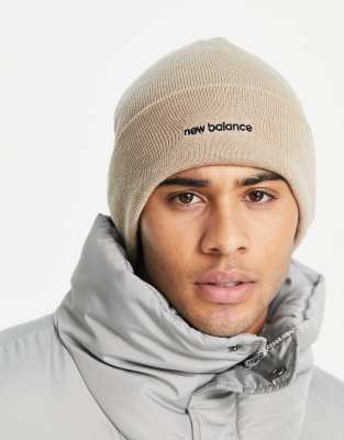 New Balance logo beanie in beige | ASOS