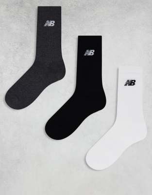 New Balance logo crew socks 3 pack in multi | ASOS