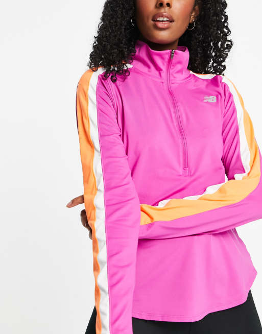 New Balance - Running Accelerate - Top manches longues effet color block à demi-fermeture éclair ...
