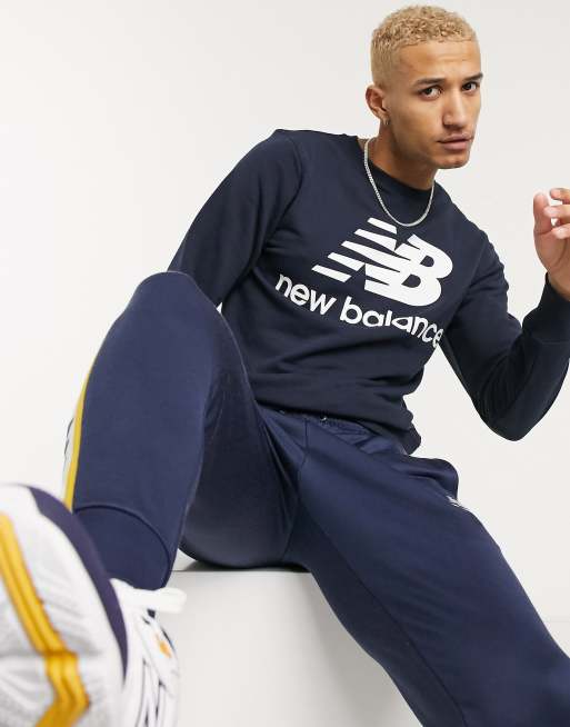 New Balance stacked logo sweatshirt in navy | ASOS