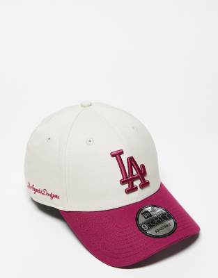 New Era LA Dodgers 9forty script side contrast peak cap in red multi | ASOS
