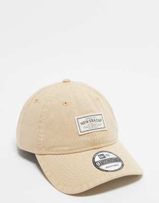 New Era logo patch 9twenty washed canvas cap in tan | ASOS