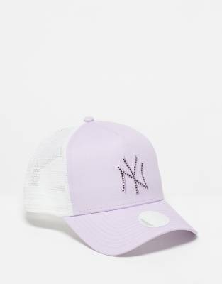 New Era NY Yankees trucker cap with rhinestone logo in lilac | ASOS