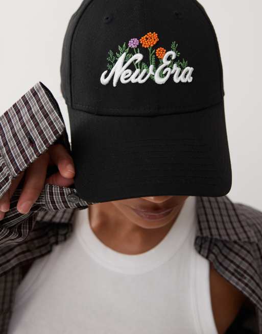 New Era script logo 9forty cap with beaded floral embroidery in black ...