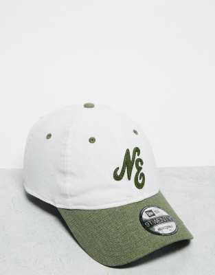 New Era script logo linen 9twenty cap in khaki | ASOS