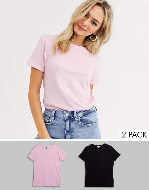 New Look – 2er Packung T-Shirts mit Rollärmeln in Rosa und Schwarz | ASOS