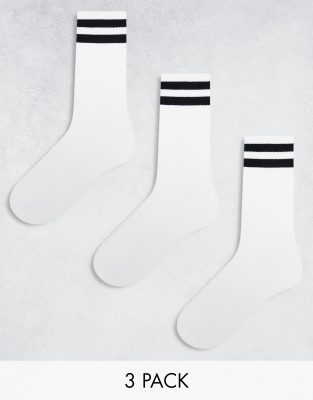 New Look 3 pack stripe sport socks in white | ASOS