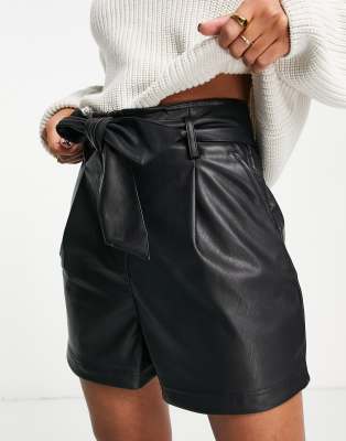 New Look belted faux leather shorts in black | ASOS