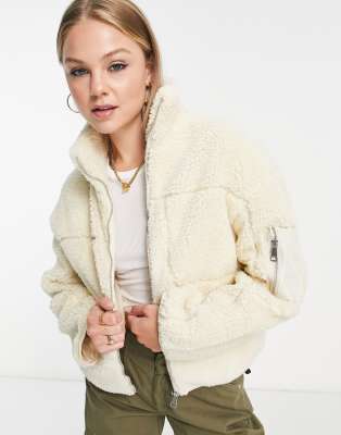 New Look Borg Zip Through Jacket In Cream-white | ModeSens