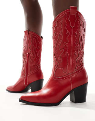 New Look - Bottes style santiags - Rouge | ASOS