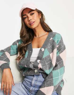 New Look Boyfriend Cardigan In Argyle Print-gray | ModeSens