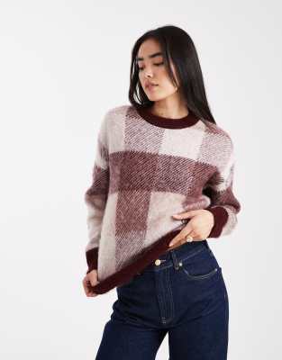 New Look brushed check jumper in red | ASOS