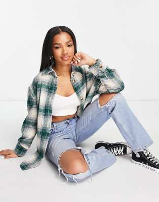 New Look Brushed Check Over Shirt In Green Check | ModeSens